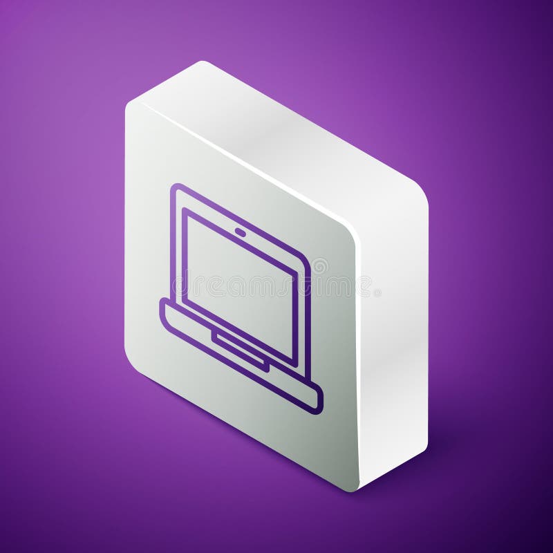 Isometric Line Laptop Icon Isolated on Purple Background. Computer ...
