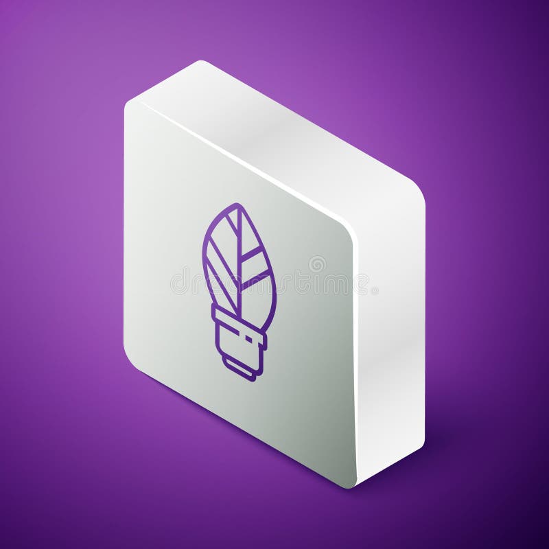 Isometric Line Light Bulb with Leaf Icon Isolated on Purple Background ...