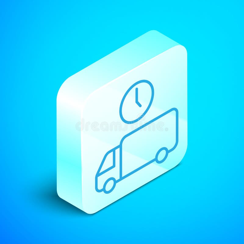 Isometric Line Logistics Delivery Truck and Time Icon Isolated on Blue ...