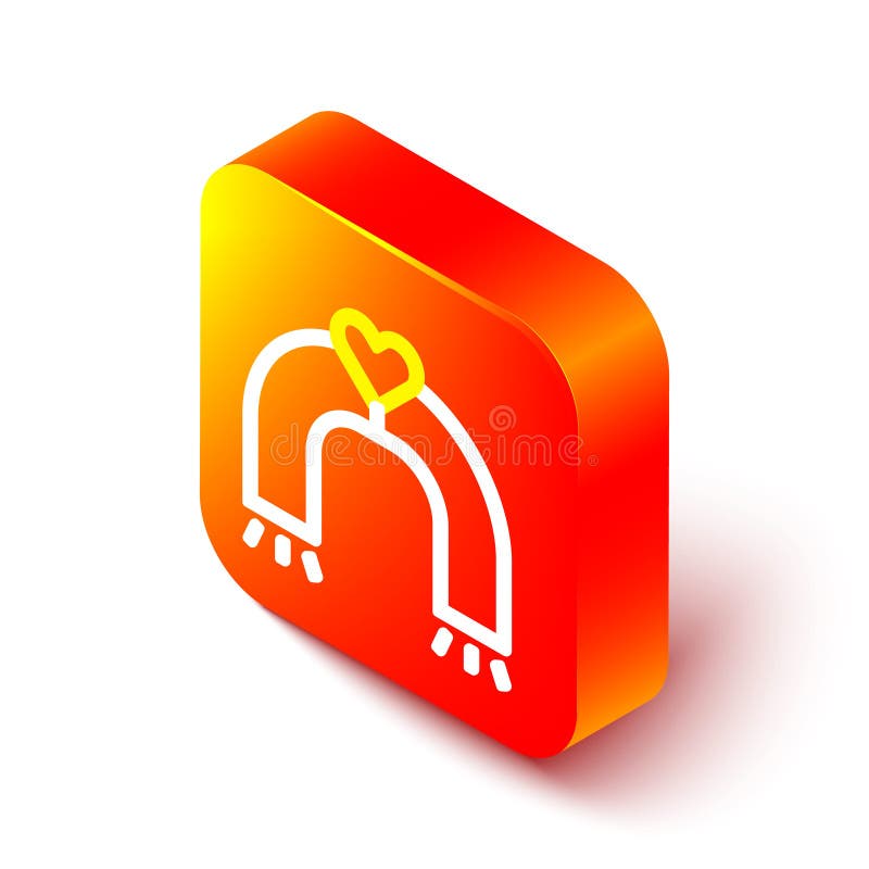 Isometric Line Love Magnet Icon Isolated on White Background. Orange Square Button Stock Vector ...