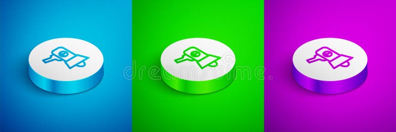 Isometric Line Megaphone Icon Isolated on Blue, Green and Purple Background. Speaker Sign. White ...