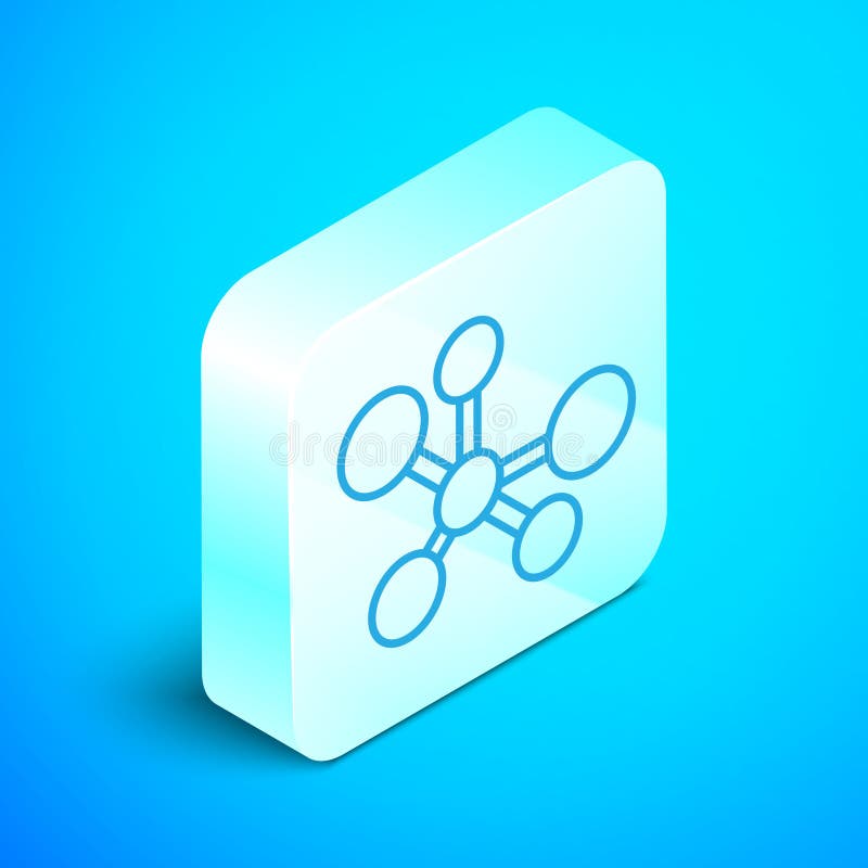 Isometric Line Molecule Icon Isolated on Blue Background. Structure of ...