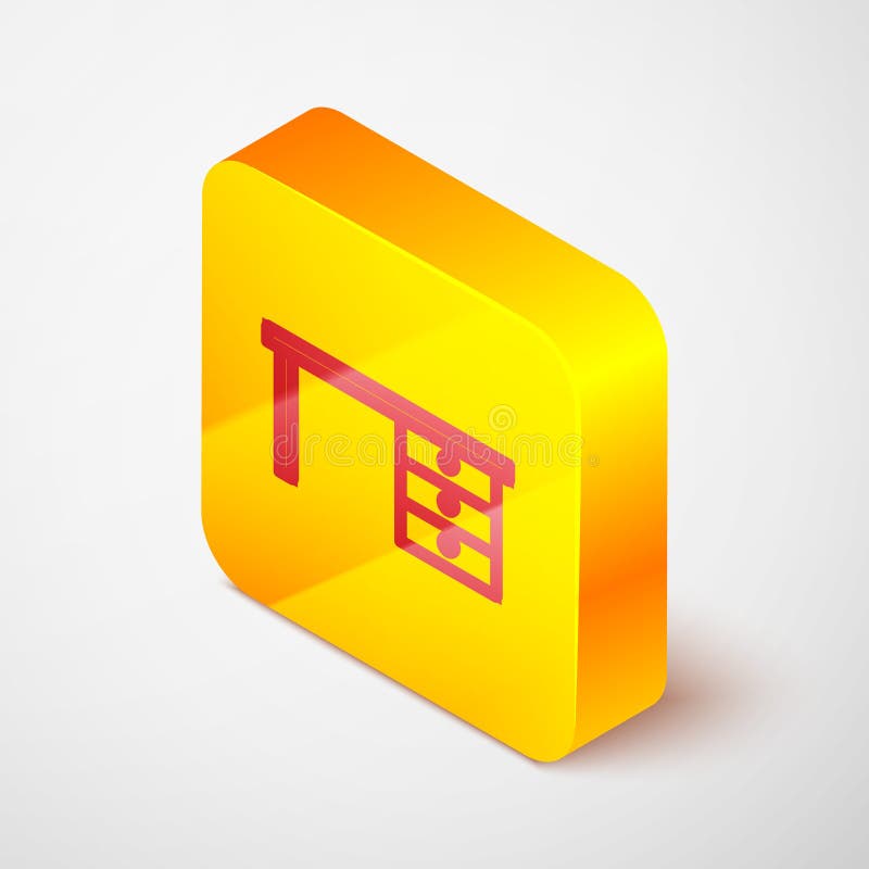 Isometric Line Office Desk Icon Isolated on Grey Background. Yellow ...