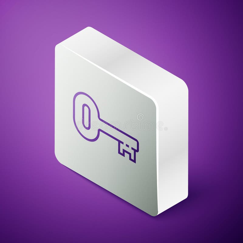 Isometric Line Old Key Icon Isolated on Purple Background. Silver ...