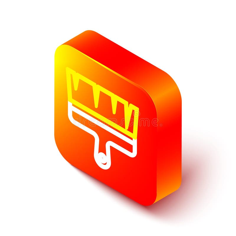 Isometric Line Paint Brush Icon Isolated on White Background. Orange ...
