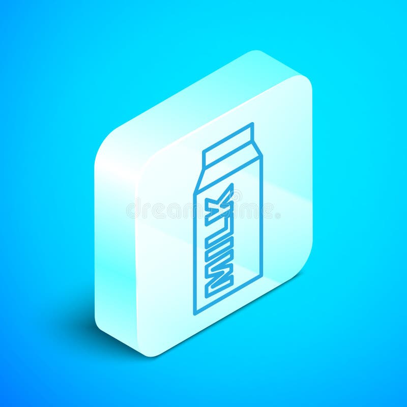 Isometric Line Paper Package for Milk Icon Isolated on Blue Background ...