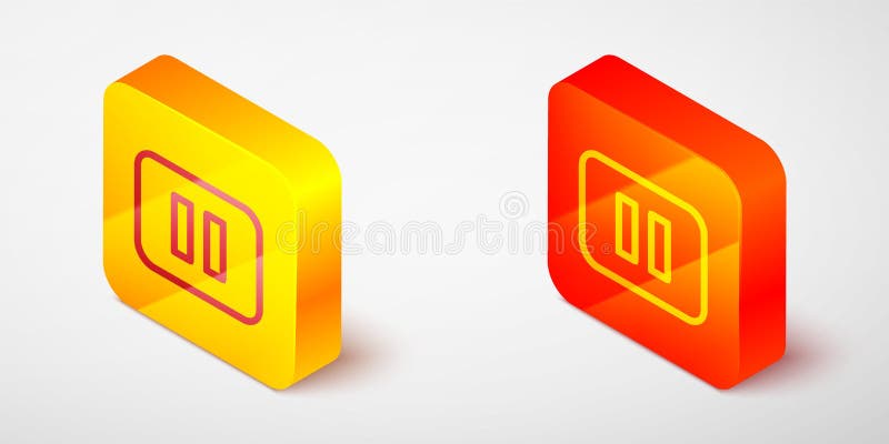 Isometric Line Pause Button Icon Isolated on Grey Background. Yellow ...