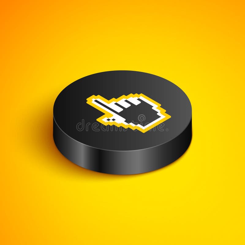 Isometric Line Pixel Hand Cursor Icon Isolated on Yellow Background ...