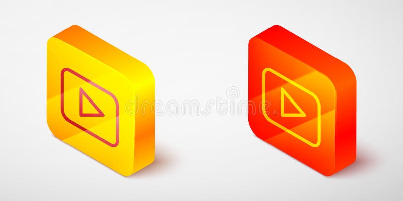 Isometric Line Play Button Icon Isolated on Grey Background. Yellow and ...