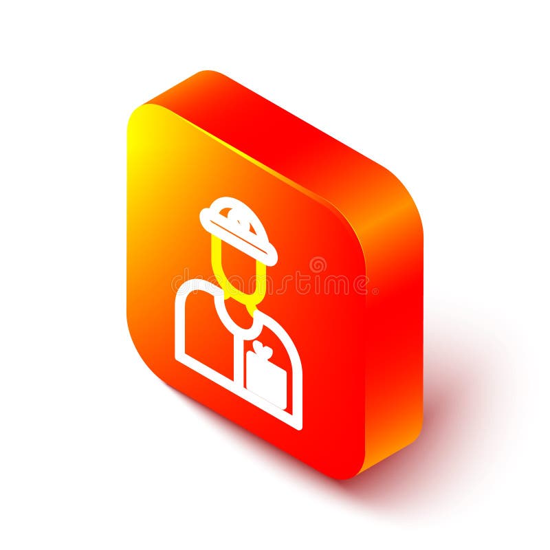 Isometric Line Plumber Icon Isolated on White Background. Orange Square ...