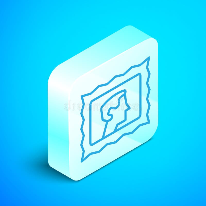 Isometric Line Postal Stamp Icon Isolated on Blue Background. Silver ...