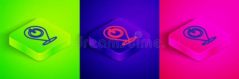 Isometric Line Power Button Icon Isolated on Green, Blue and Pink ...