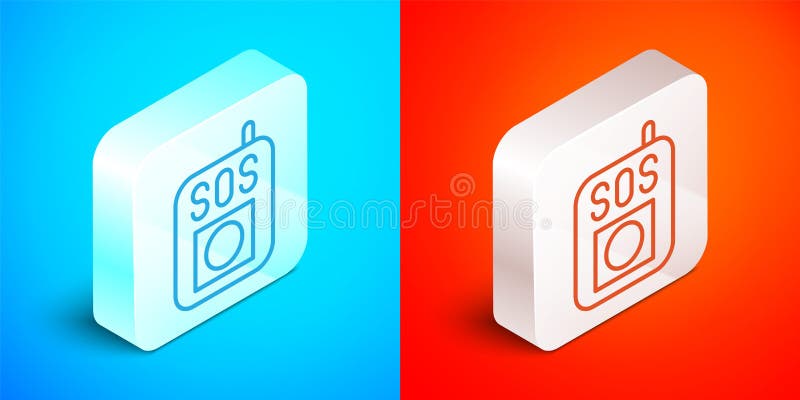 Isometric Line Press the SOS Button Icon Isolated on Blue and Red ...
