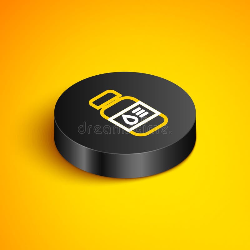 Isometric Line Printer Ink Bottle Icon Isolated on Yellow Background. Black Circle Button Stock ...
