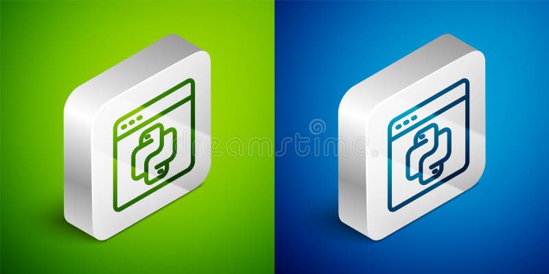 Isometric Line Python Programming Language Icon Isolated On Green And Blue Background. Python ...