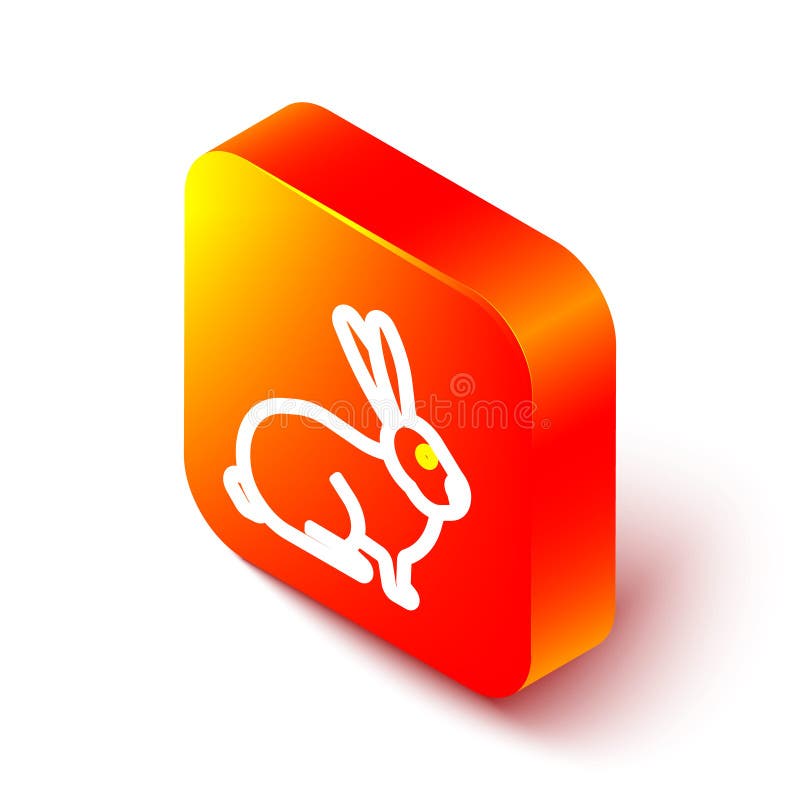 Isometric Line Rabbit Icon Isolated on White Background. Orange Square ...
