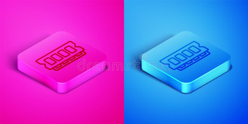 Isometric Line RAM, Random Access Memory Icon Isolated on Pink and Blue ...