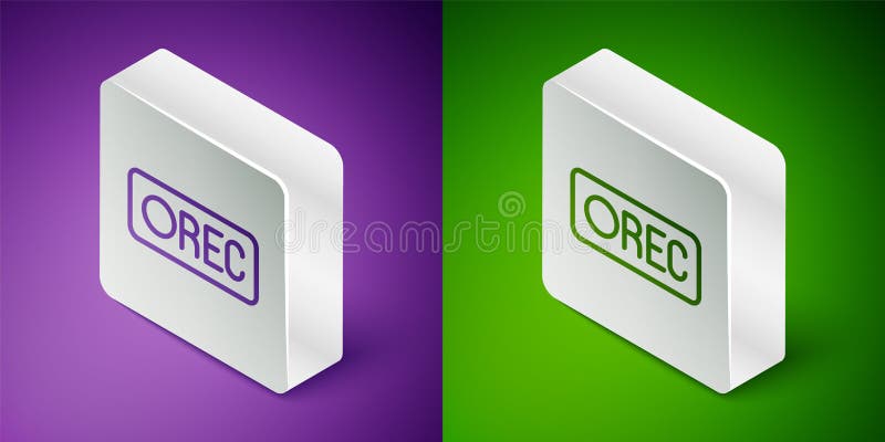 Isometric Line Record Button Icon Isolated on Purple and Green ...
