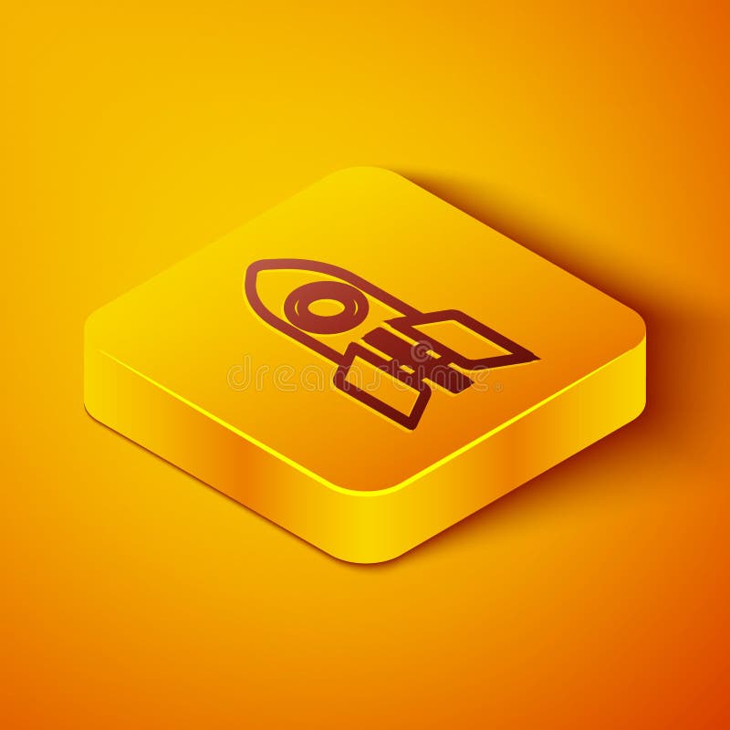 Isometric Line Rocket Ship Icon Isolated on Orange Background. Space ...