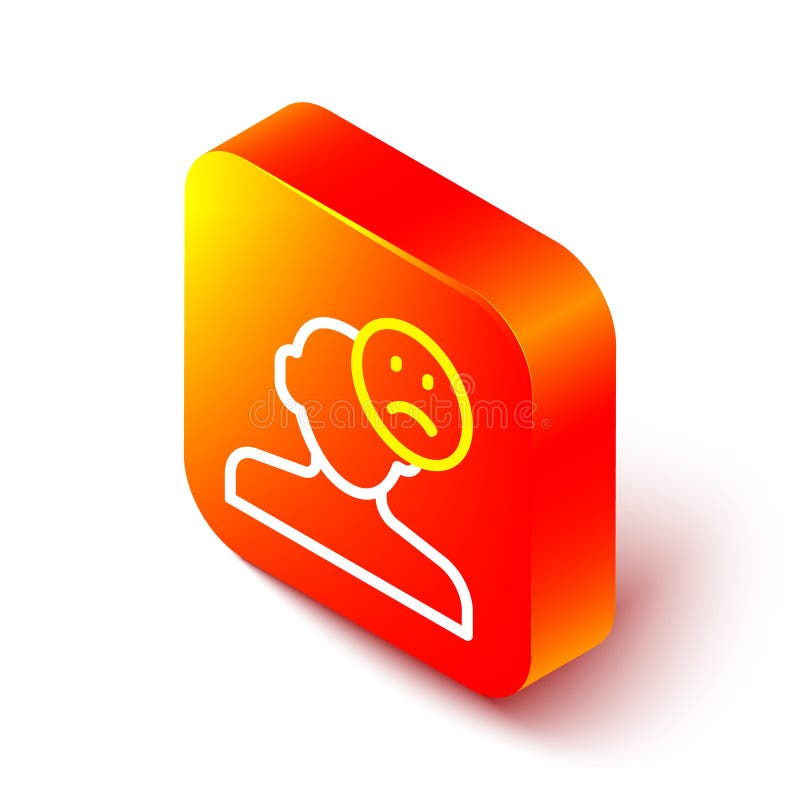 Isometric Line Sad and Depressed Man, Bad Mood Icon Isolated on White ...