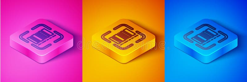 Isometric Line Scanner Scanning Bar Code Icon Isolated on Pink and ...