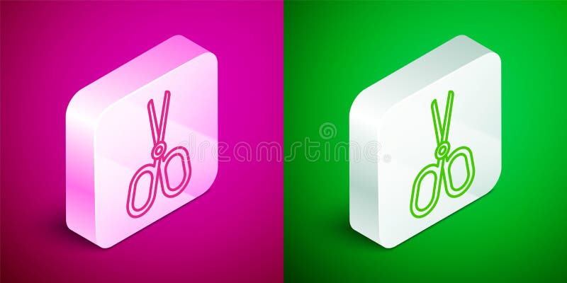 Isometric Line Scissors Icon Isolated on Pink and Green Background ...