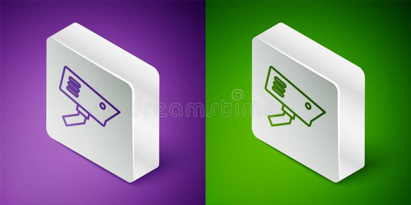 Isometric Line Security Camera Icon Isolated on Purple and Green ...