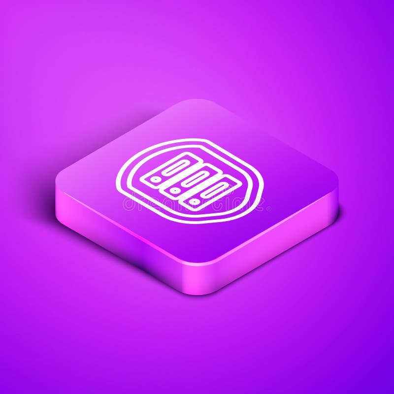 Isometric Line Server with Shield Icon Isolated on Purple Background ...