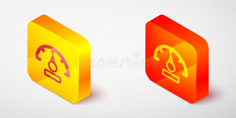 Isometric Line Speedometer Icon Isolated on Grey Background. Yellow and ...
