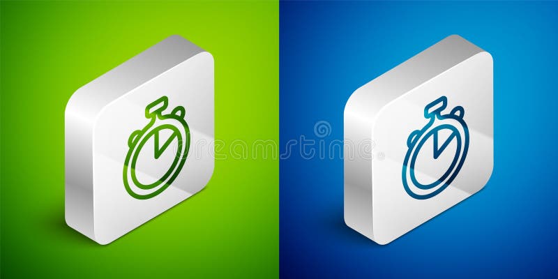 Isometric Line Stopwatch Icon Isolated on Green and Blue Background ...