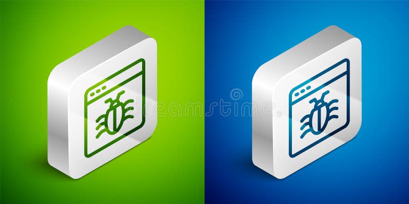 Isometric Line System Bug Concept Icon Isolated on Green and Blue ...