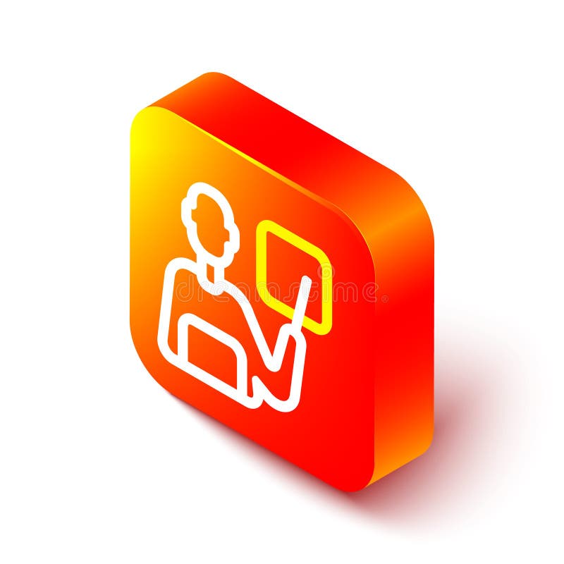 Isometric Line Teacher Icon Isolated on White Background. Orange Square ...