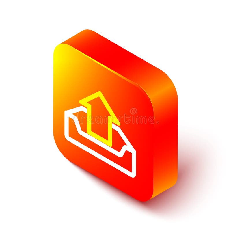 Isometric Line Upload Inbox Icon Isolated on White Background. Orange ...