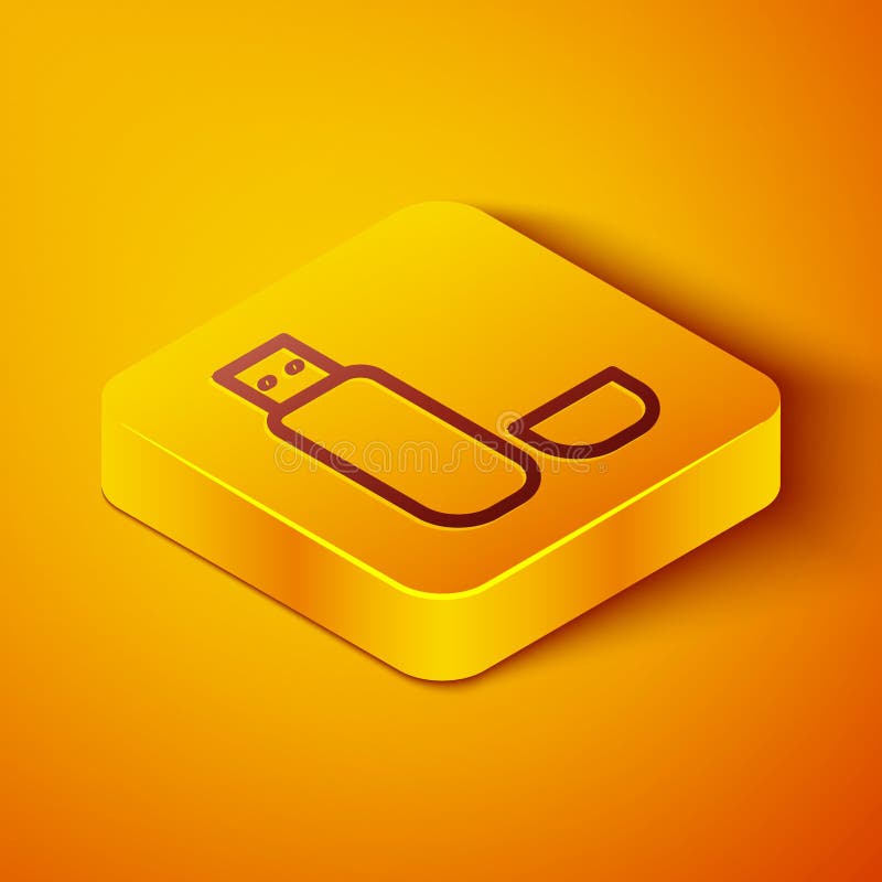 Isometric Line USB Flash Drive Icon Isolated on Orange Background ...