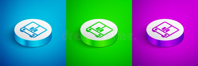 Isometric Line Wardrobe Icon Isolated on Blue, Green and Purple Background. White Circle Button ...
