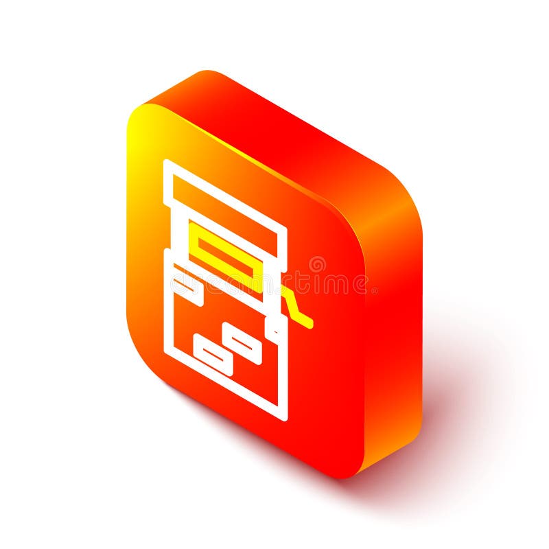 Isometric Line Well Icon Isolated on White Background. Orange Square Button Stock Vector ...