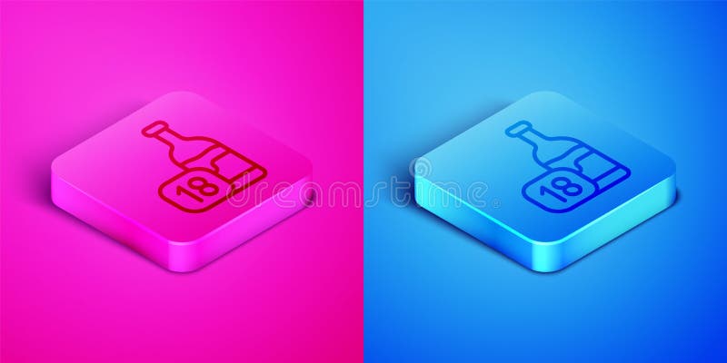 Isometric Line Wine Bottle Icon Isolated on Pink and Blue Background ...