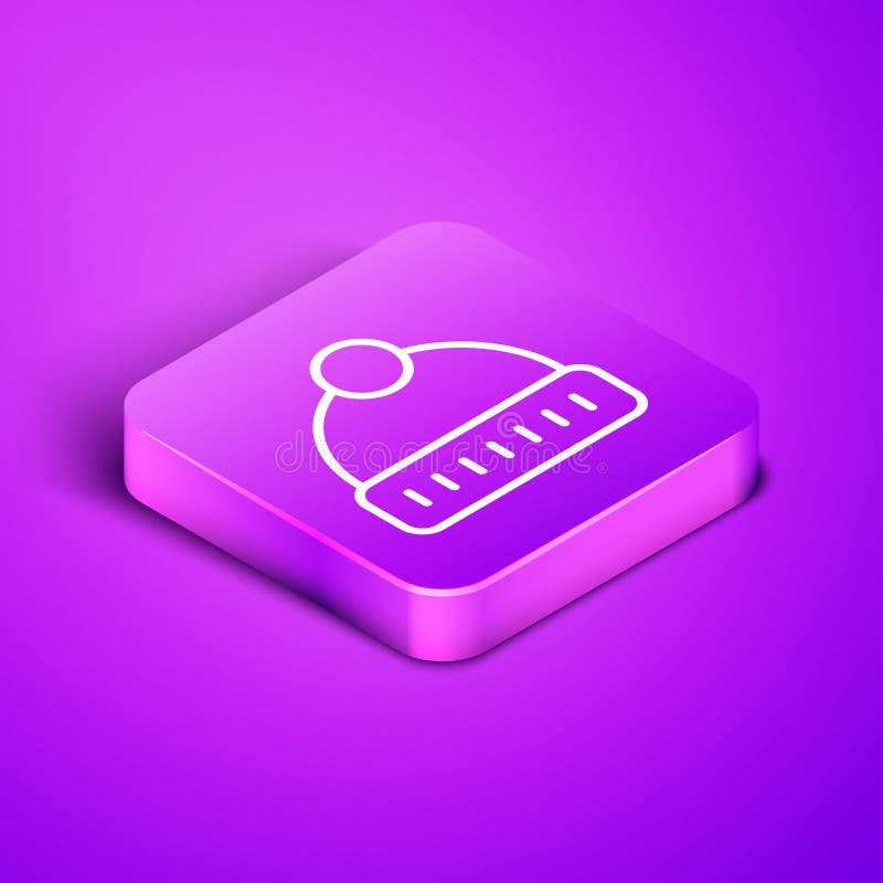 Isometric Line Winter Hat Icon Isolated on Purple Background. Purple ...