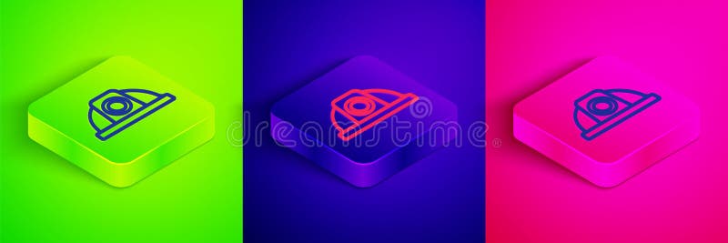 Isometric Line Worker Safety Helmet Icon Isolated on Green, Blue and ...