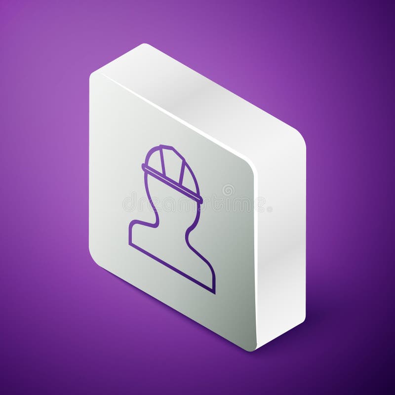 Isometric Line Worker Safety Helmet Icon Isolated on Purple Background ...