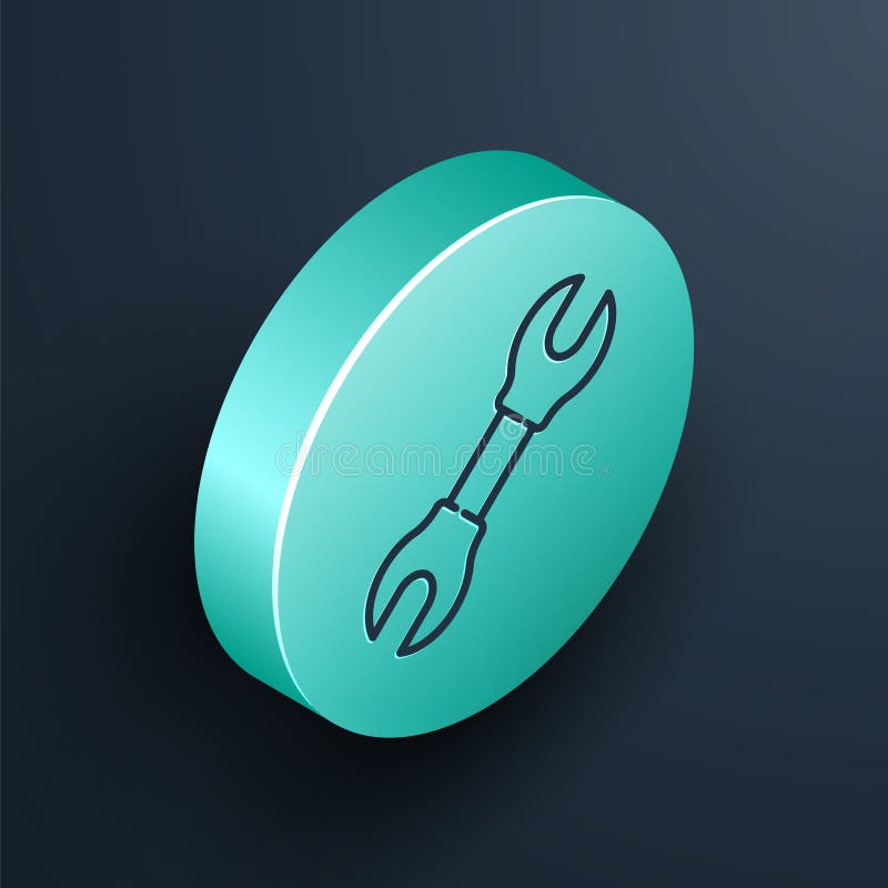 Isometric Line Wrench Spanner Icon Isolated on Black Background ...