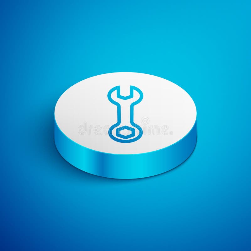 Isometric Line Wrench Spanner Icon Isolated on Blue Background. White ...