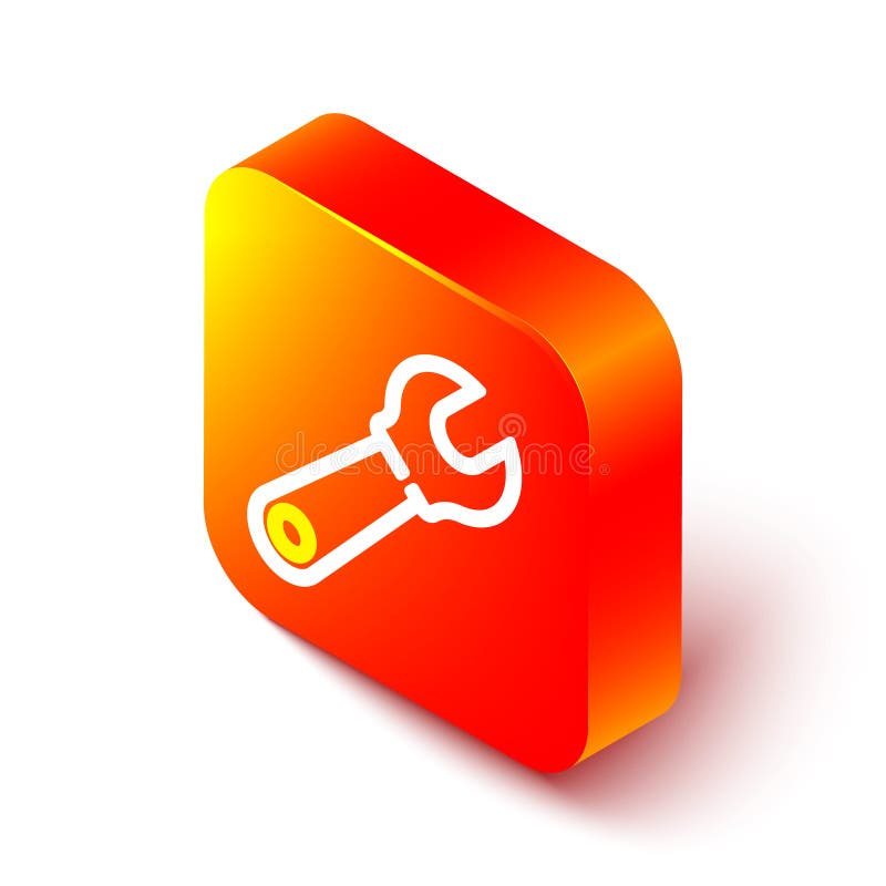 Isometric Line Wrench Spanner Icon Isolated on White Background. Orange ...
