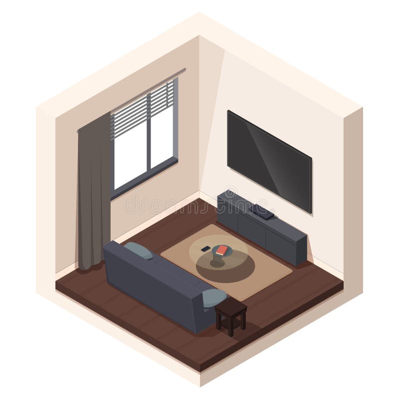 Isometric Living Room with Tv and Sofa Stock Vector - Illustration of ...