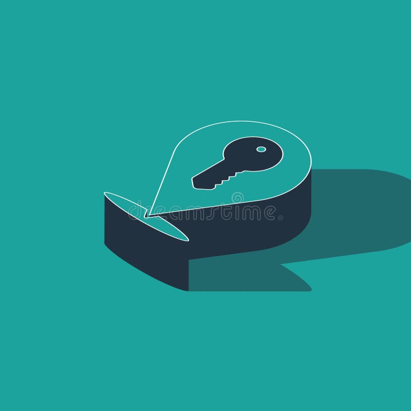 Isometric Location Key Icon Isolated on Green Background. the Concept ...