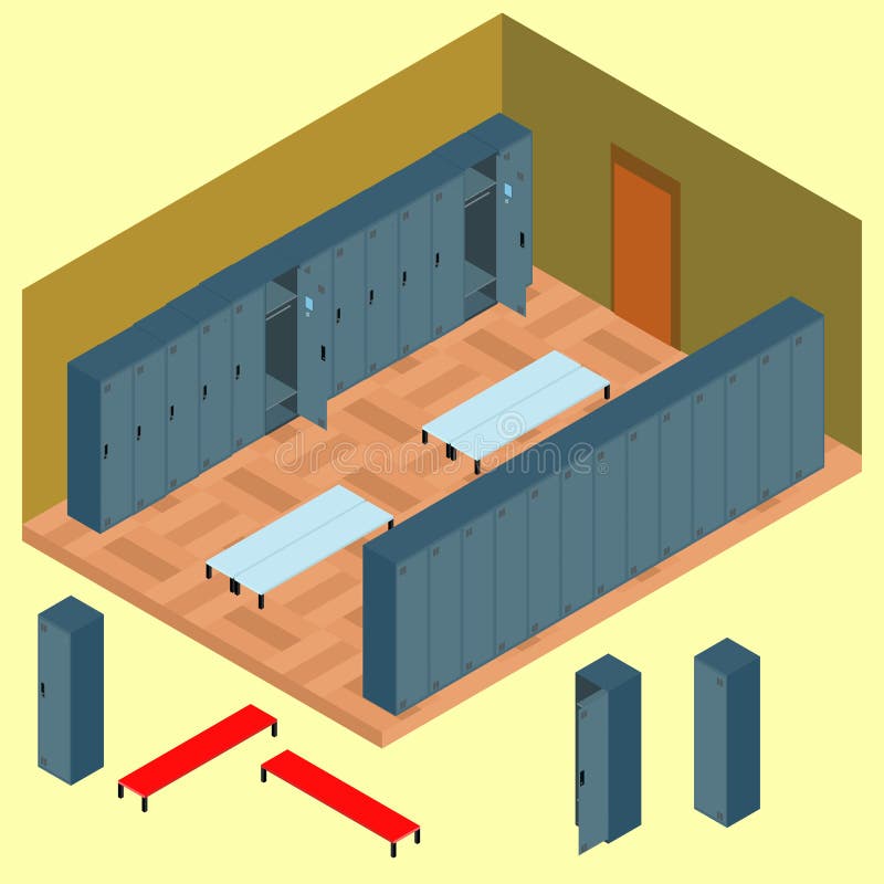Isometric Locker Room with a Set of Objects: a Chair, a Wardrobe Stock ...