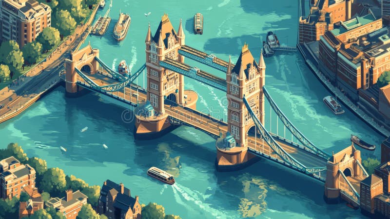 An Isometric London Tower Bridge, Open, Vibrant City Scene Stock ...