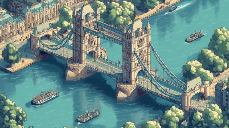 An Isometric London Tower Bridge, Open, Vibrant City Scene Stock ...