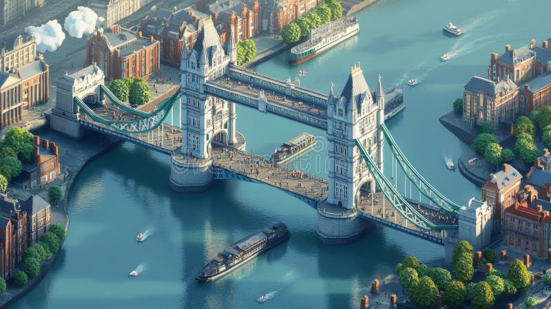 An Isometric London Tower Bridge, Open, Vibrant City Scene Stock ...