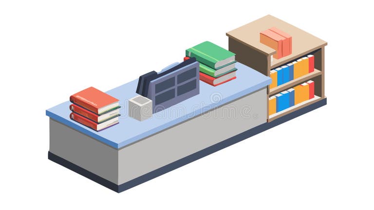 Isometric Long Counter with Books for Library or Bookstore, Vector ...